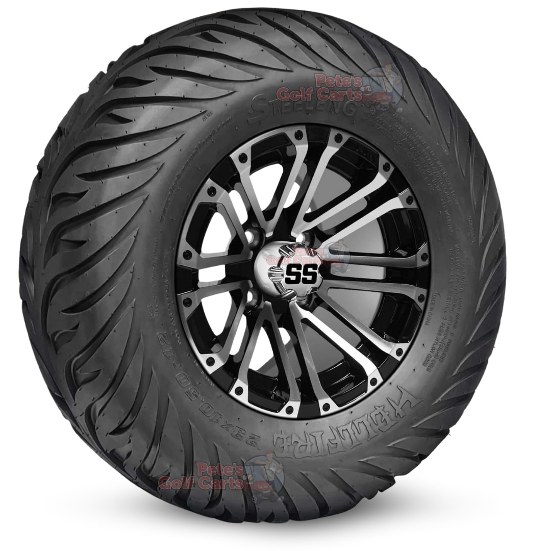 12-inch-lancer-black-machined-golf-cart-wheels-and-23x10.5-12-hellfire ...