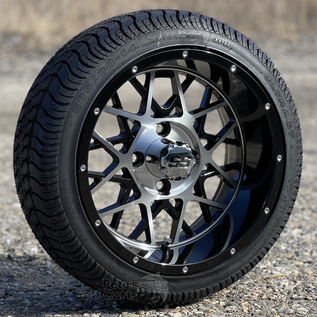 Home / Golf Cart Wheels and Tires Combo / 14″ Matrix Black/Machined ...