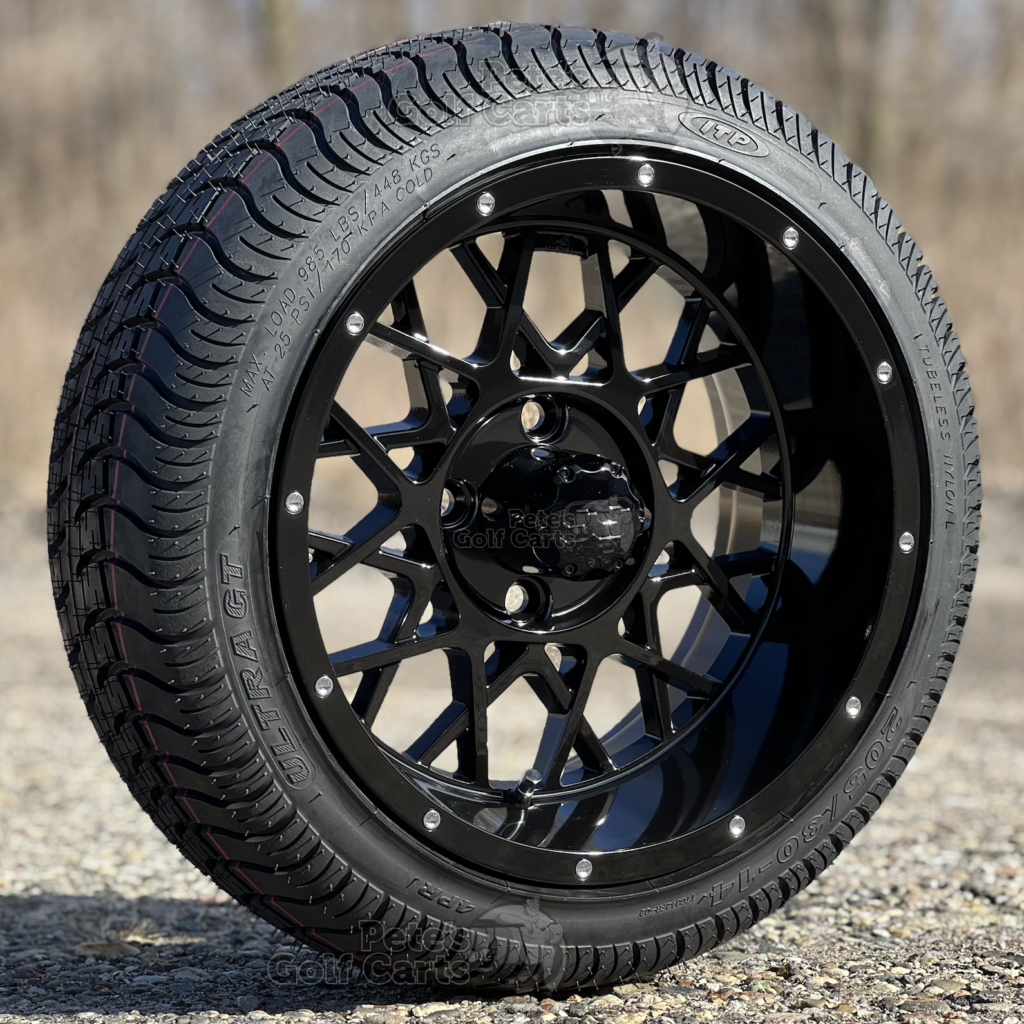 Home / Golf Cart Wheels and Tires Combo / 14″ Matrix Gloss Black Golf ...